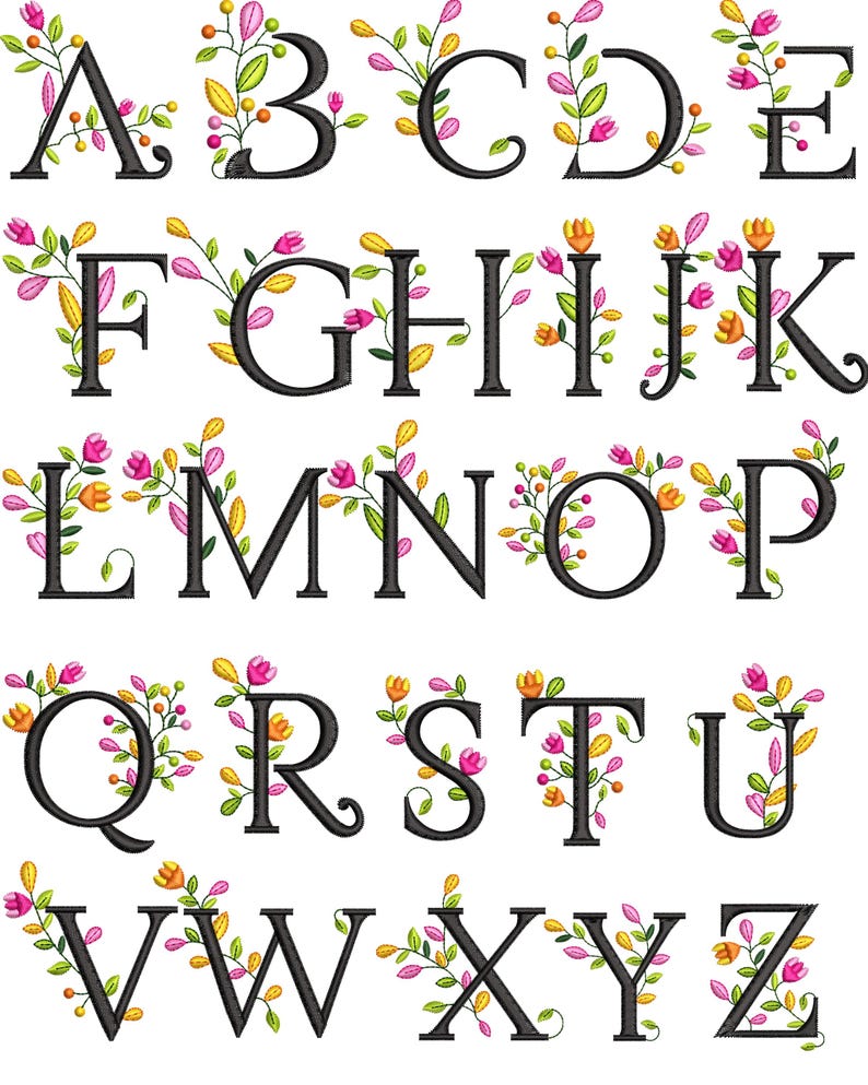Bx Floral Alphabet Embroidery Design – 6 Sizes | Uppercase Letters ...