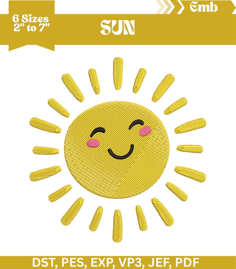 New Born Baby Embroidery Design, Sun Embroidery Machine File, 6 Sizes ...