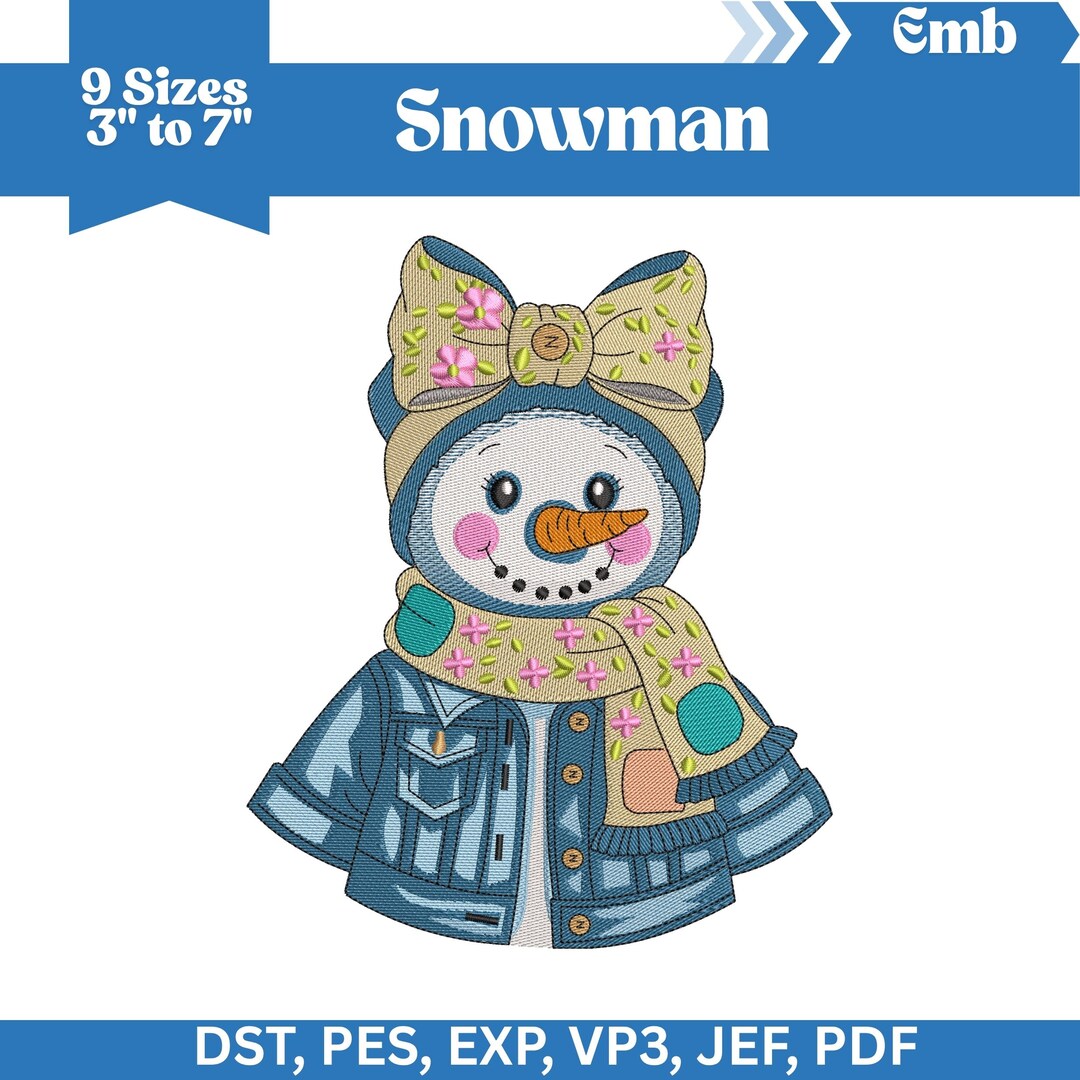 Snowman Embroidery File, Machine Embroidery Design, 9 Sizes, Instant ...