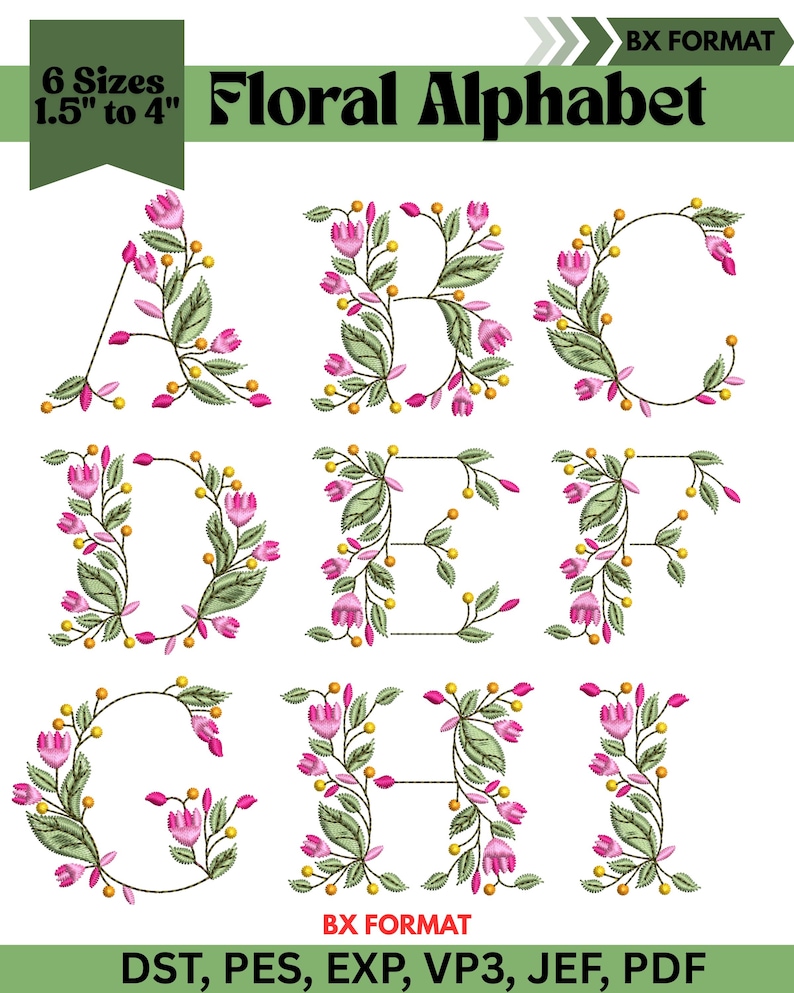 BX Floral Font Embroidery Design, Upper Case Letter, Capital Alphabet ...