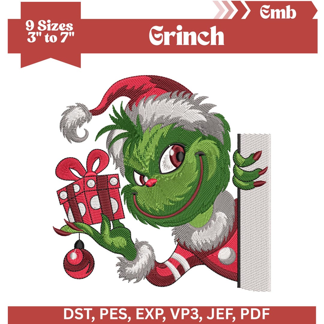 Grinch Embroidery Design, Christmas Machine Embroidery Design, 9 Sizes ...
