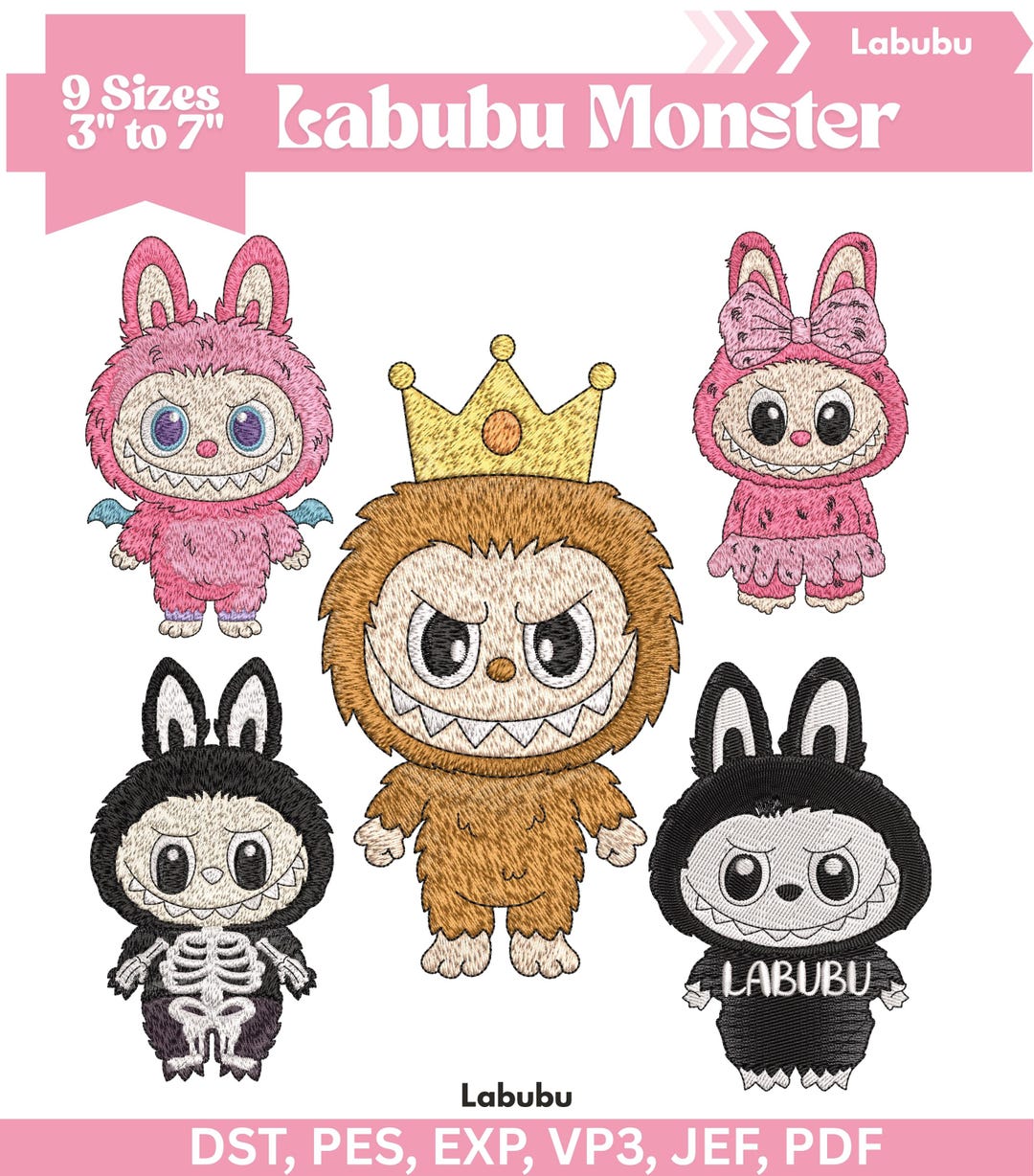 5 Labubu Embroidery Design – 9 Sizes | Cute Cartoon Character | Labubu ...