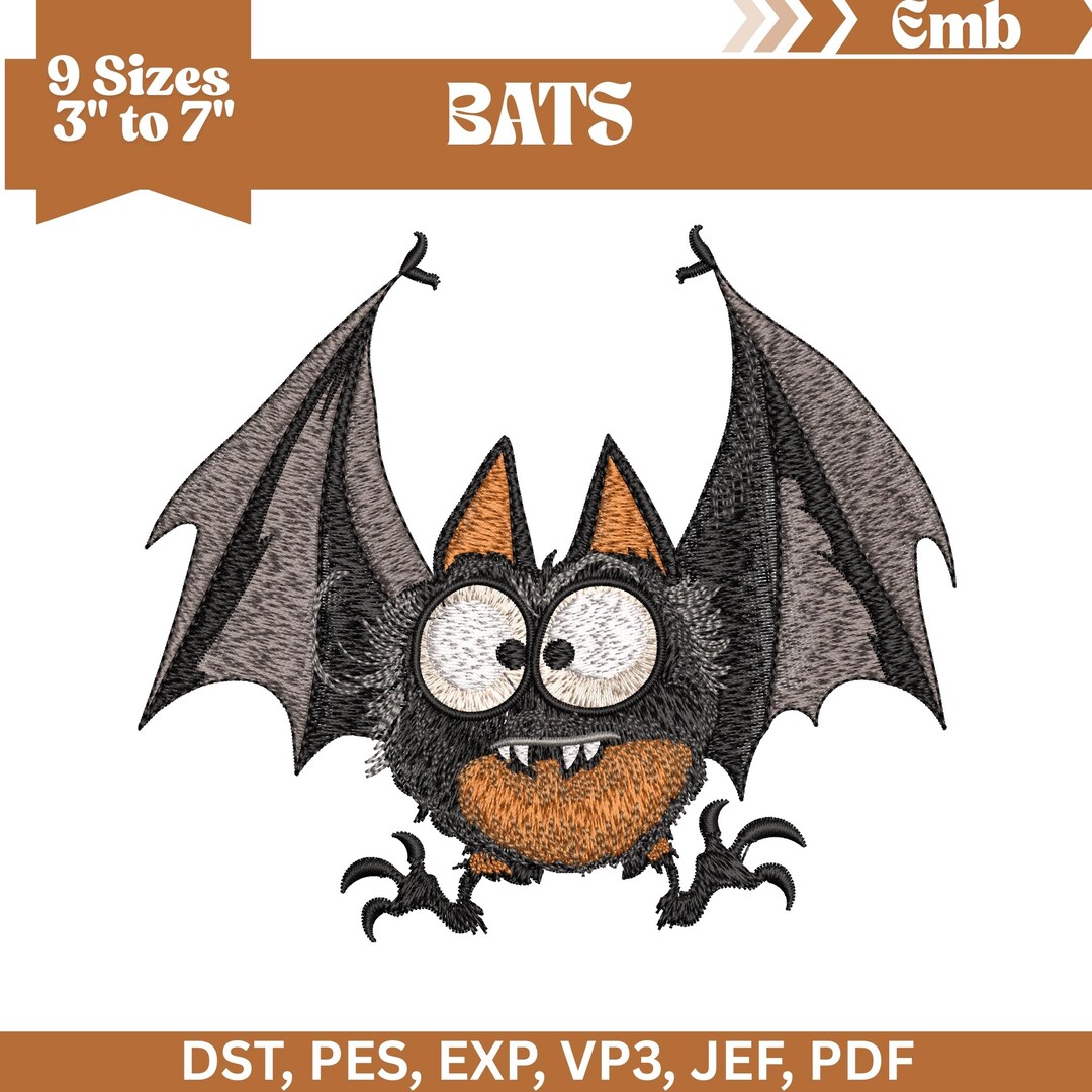 Bat Embroidery Design, Halloween Embroidery Machine Files, 9 Sizes ...