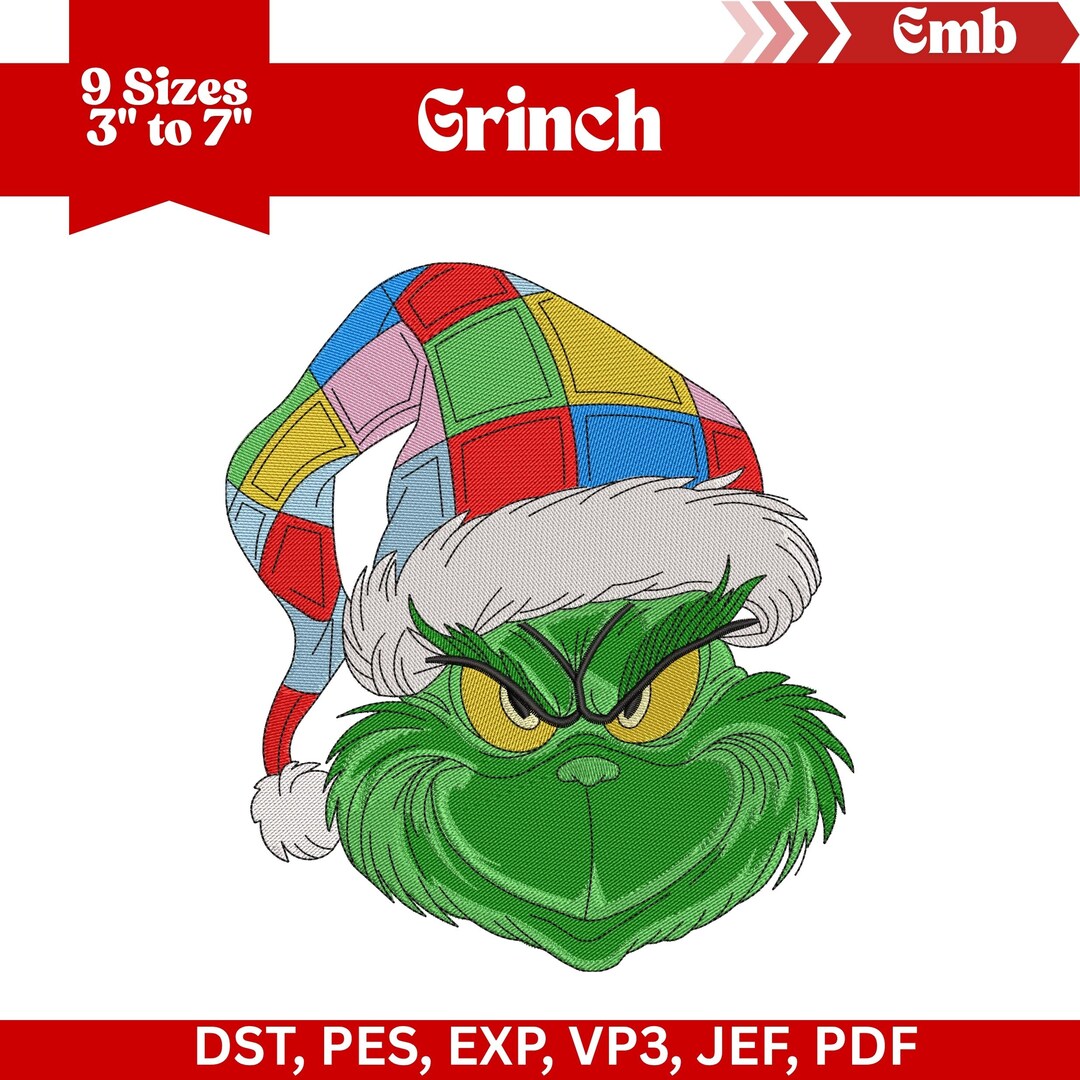 Grinch Embroidery File, Christmas Machine Embroidery Design, 9 Sizes ...