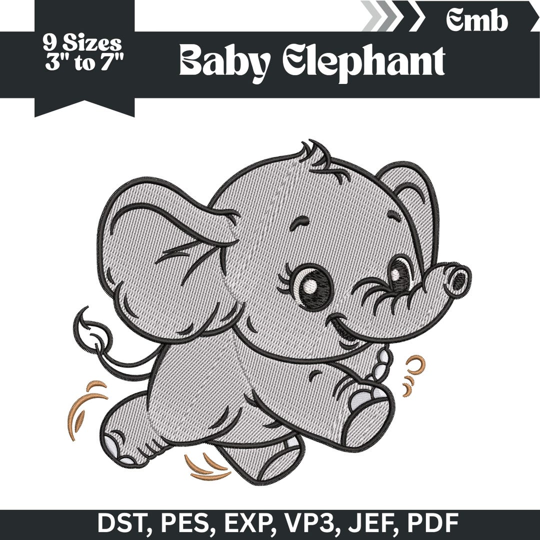 Cute Baby Elephant Machine Embroidery Design, Baby Elephant Embroidery ...