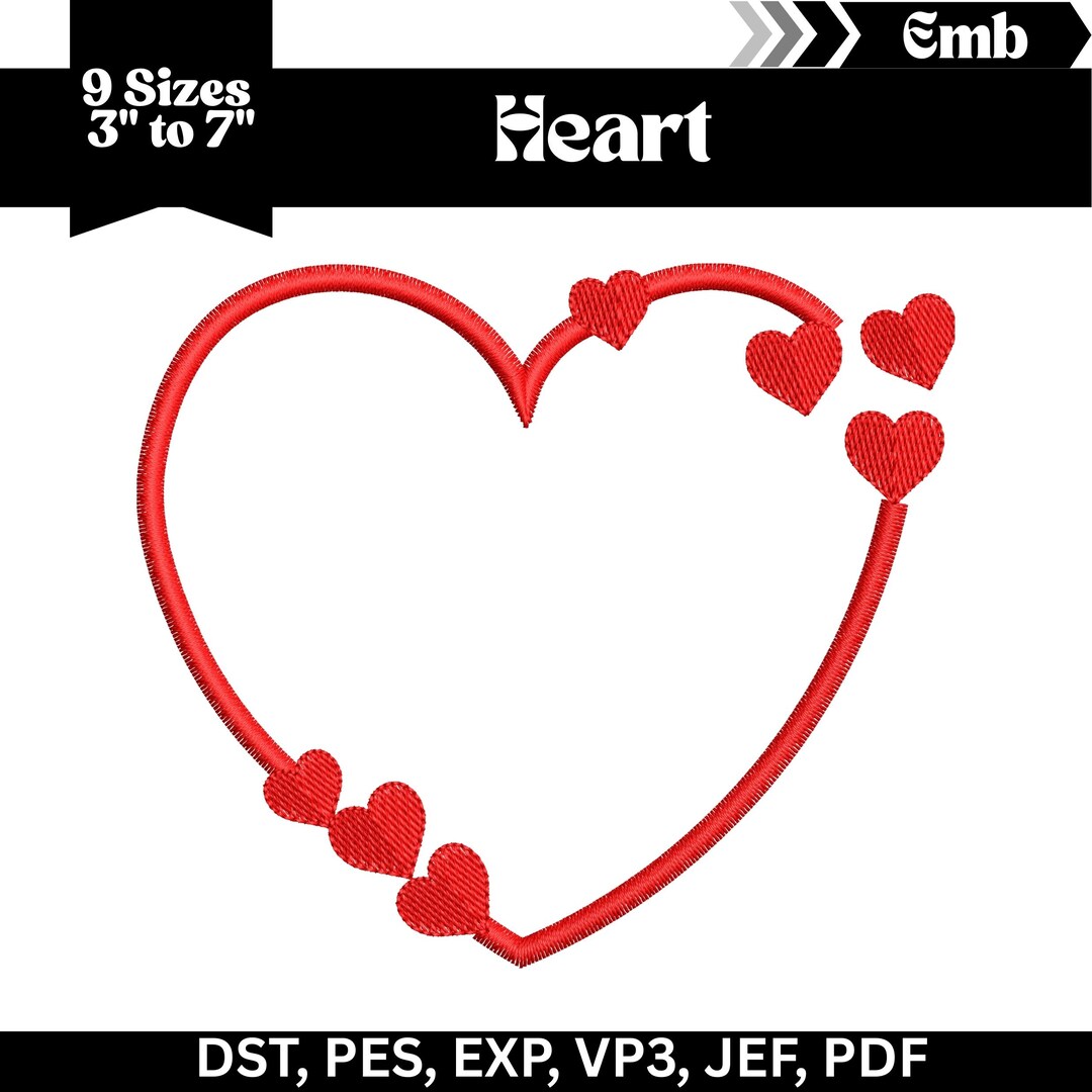 Heart Machine Embroidery Design, Machine Embroidery File, 9 Sizes ...