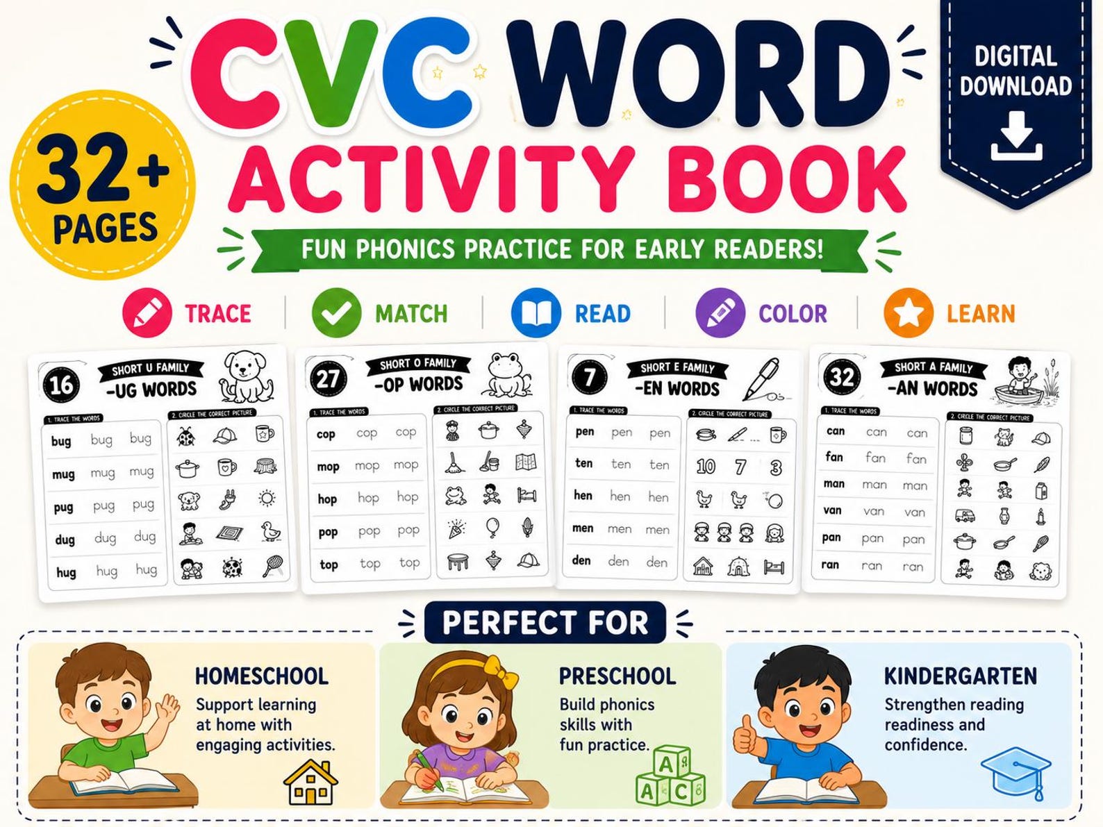 CVC Word Activity Book | Phonics Reading Practice for Early Readers ...