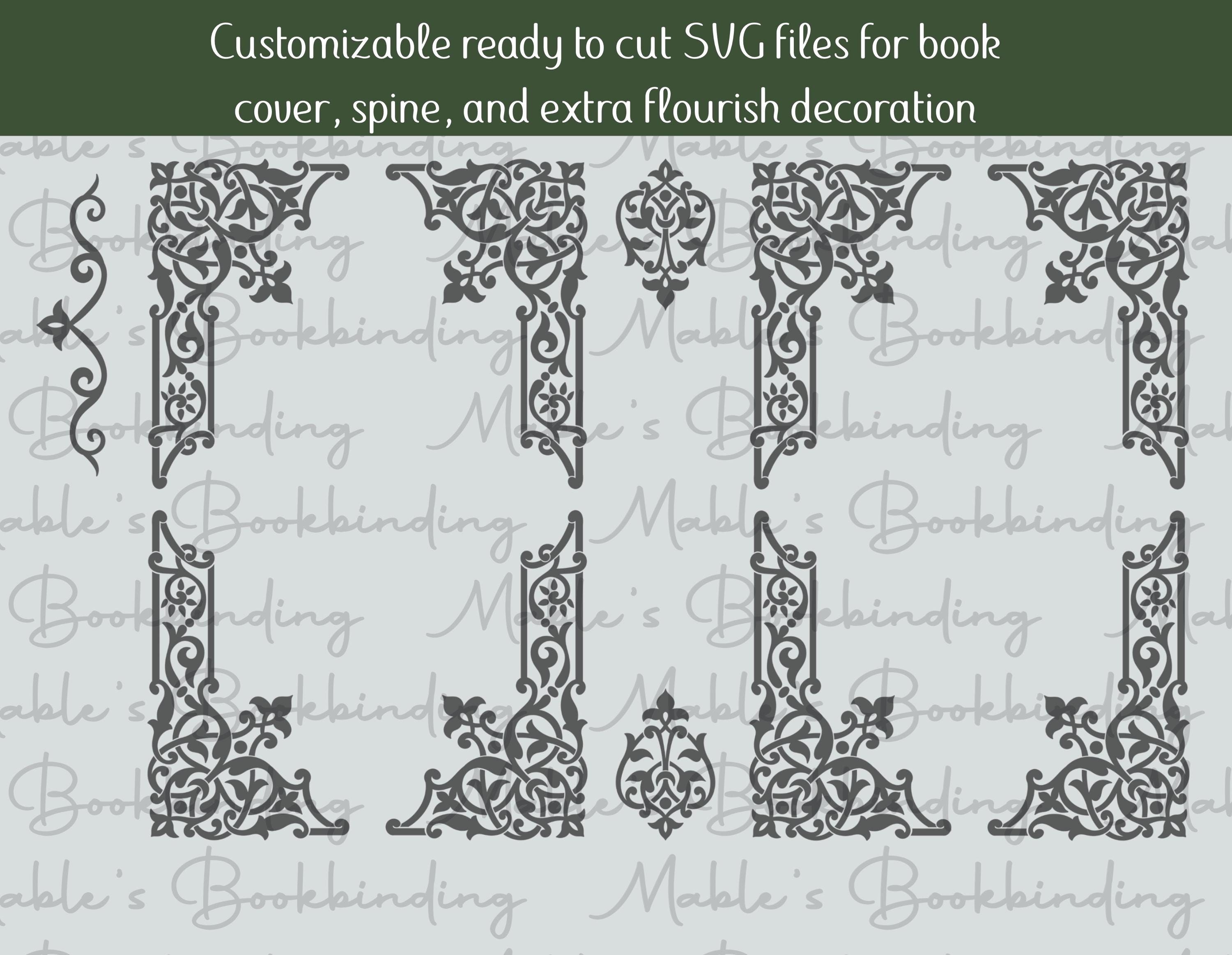Book Cover and Spine SVG - Vintage Scroll - Customizable Bookbinding ...