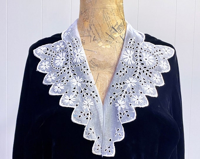 Vintage 1930s Scalloped Eyelet Lace Collar, White Work Floral ...