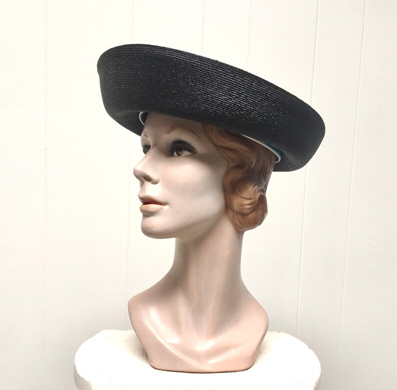 Vintage 1960s Miss Schiaparelli Hat 60s Mod Black Straw | Etsy