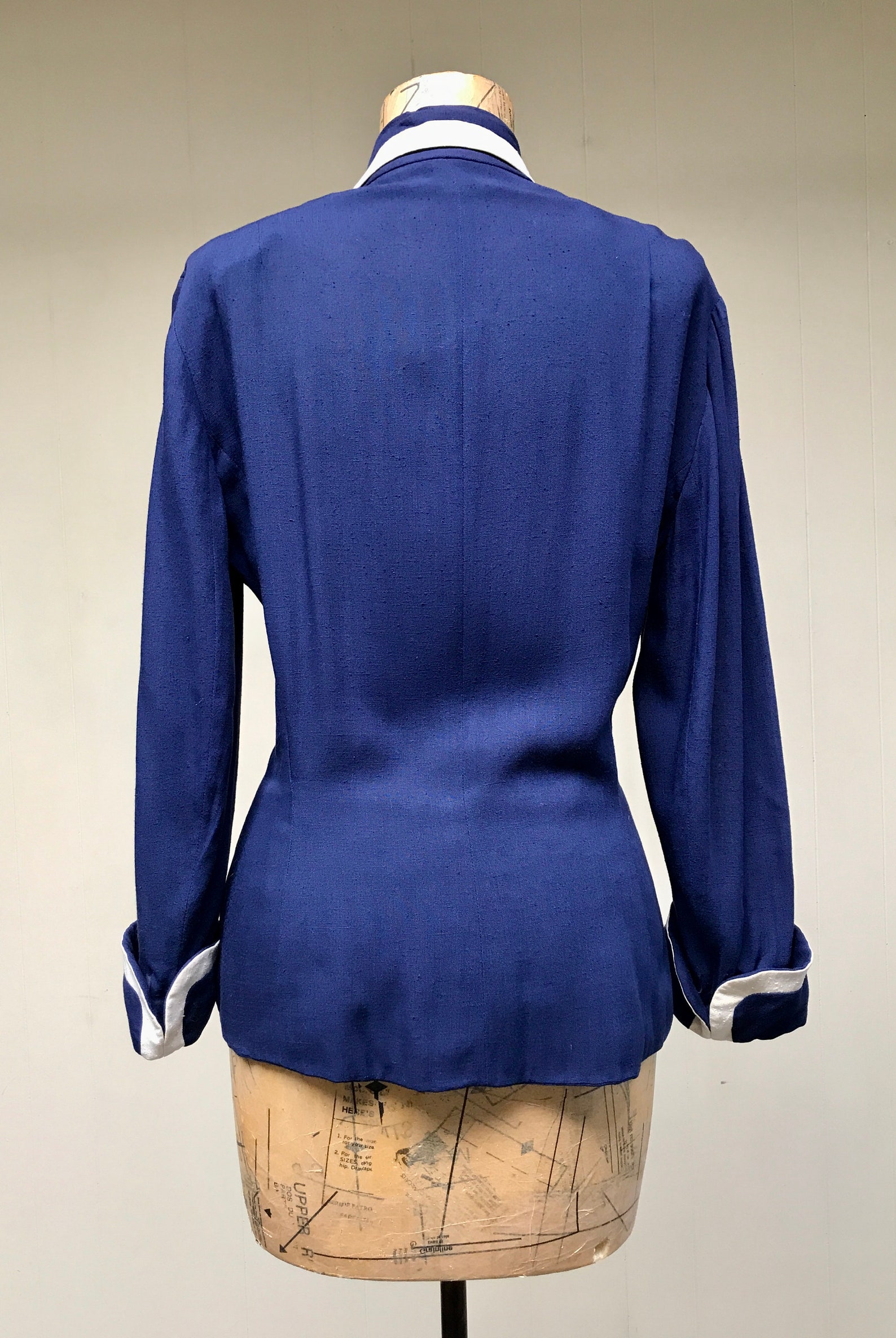 Vintage 1950s Rayon Jacket Navy Blue/Ivory Fitted Hourglass | Etsy