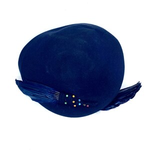Vintage 1940s 1950s Navy Wool Hat W/multi-colored Rhinestones and ...
