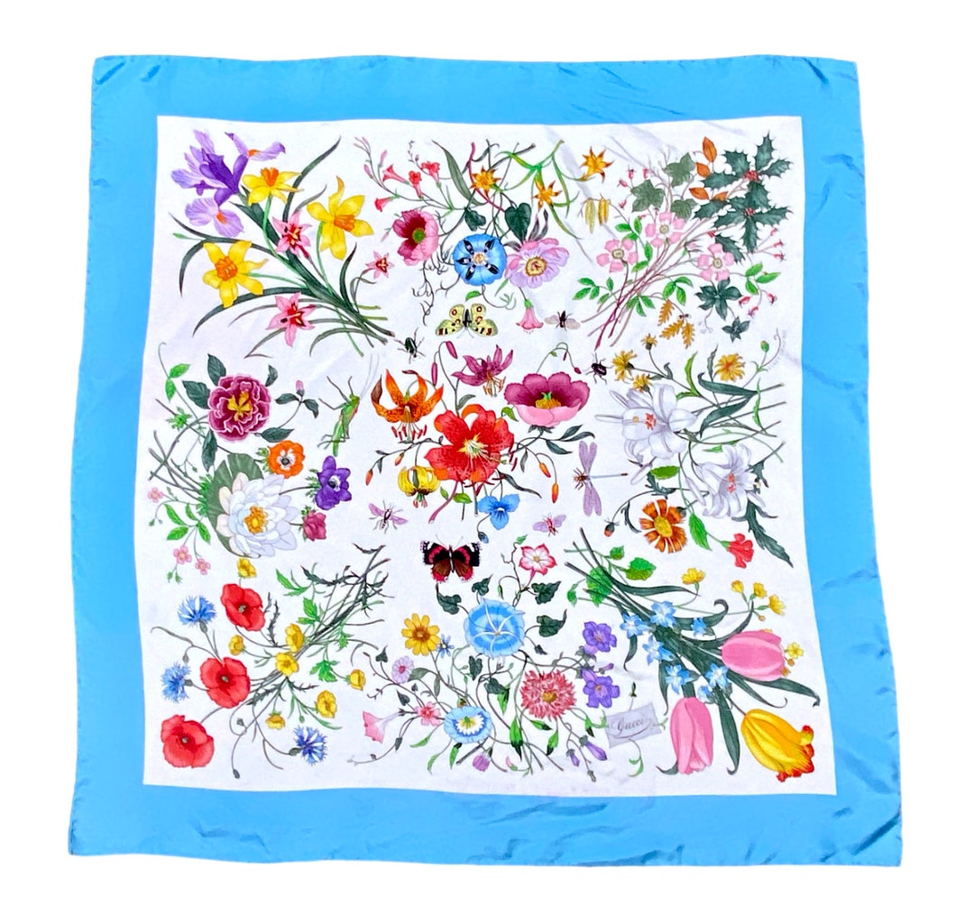 Vintage Iconic Gucci Flora Silk Scarf, 35 Inch Square Flowers and ...