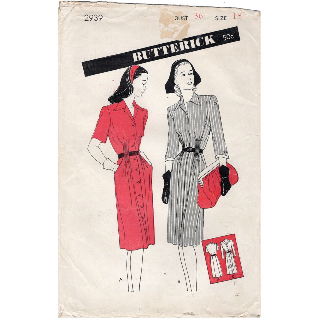 Vintage 1940s Butterick Sewing Pattern 2939, Women's and Misses' One ...