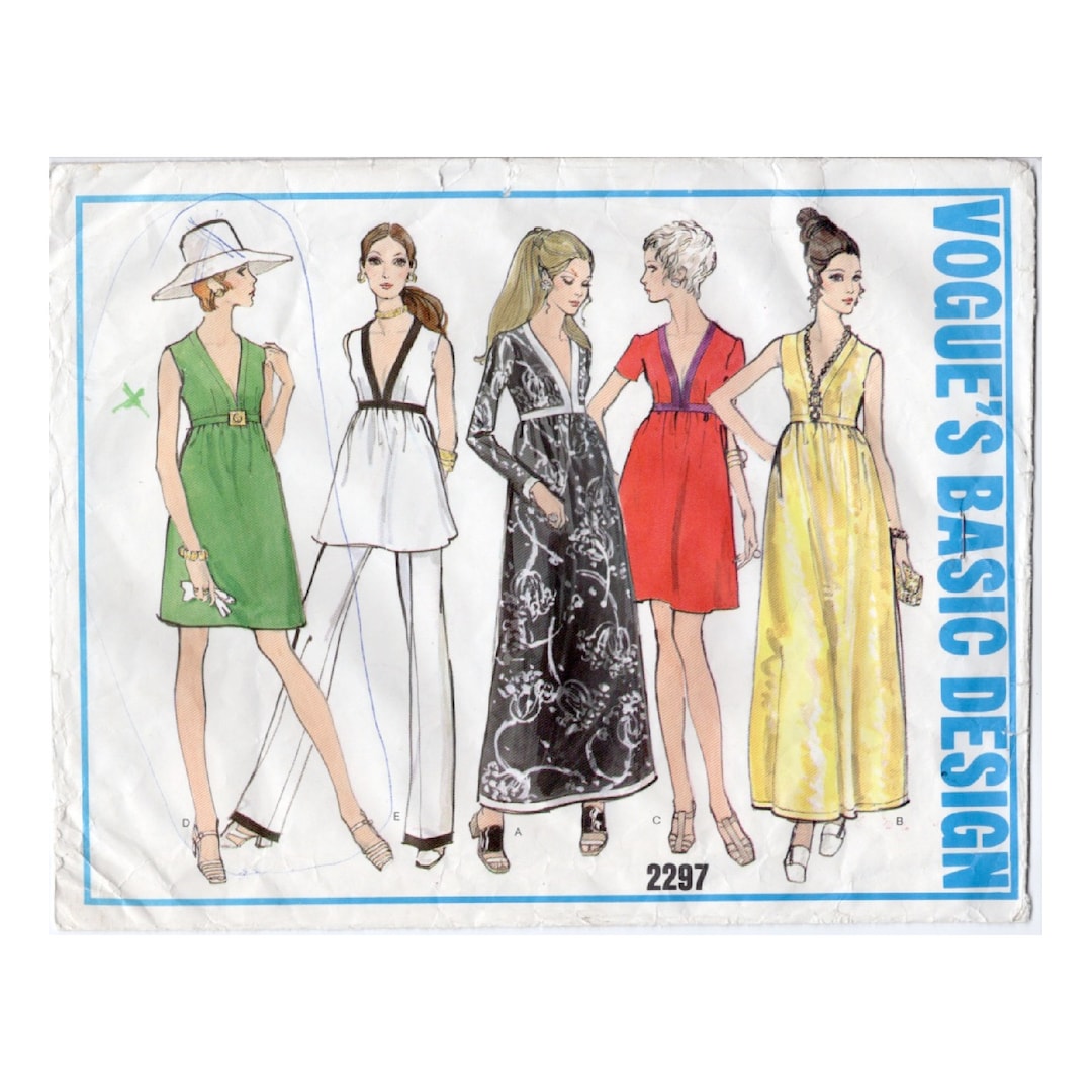 Vintage 1970 Vogue Sewing Pattern 2297, Misses' One-piece Dress or ...