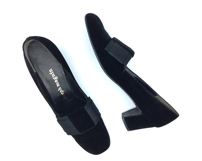 Vintage 1960s Mod Black Velvet Pumps W/bow, Joseph Magnin Formal ...