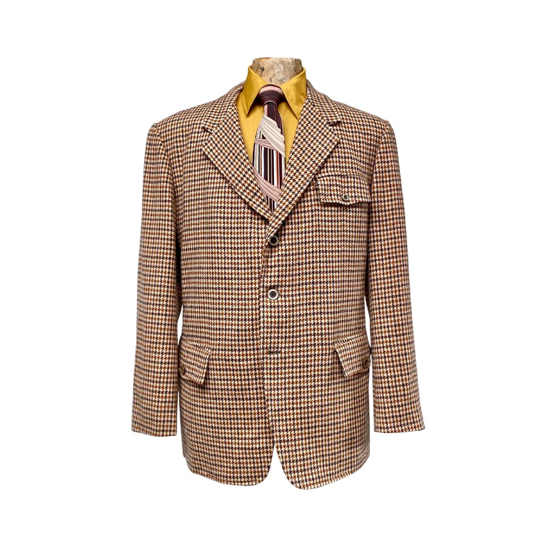 Vintage 1970s Half Norfolk Jacket, 70s Wool Houndstooth Traditional ...