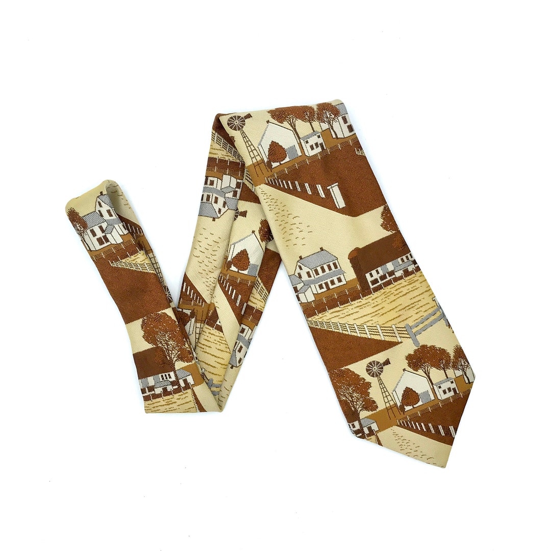 Vintage 1970s Novelty Necktie, Farm Life, Super Wide Castle Brand, VFG ...