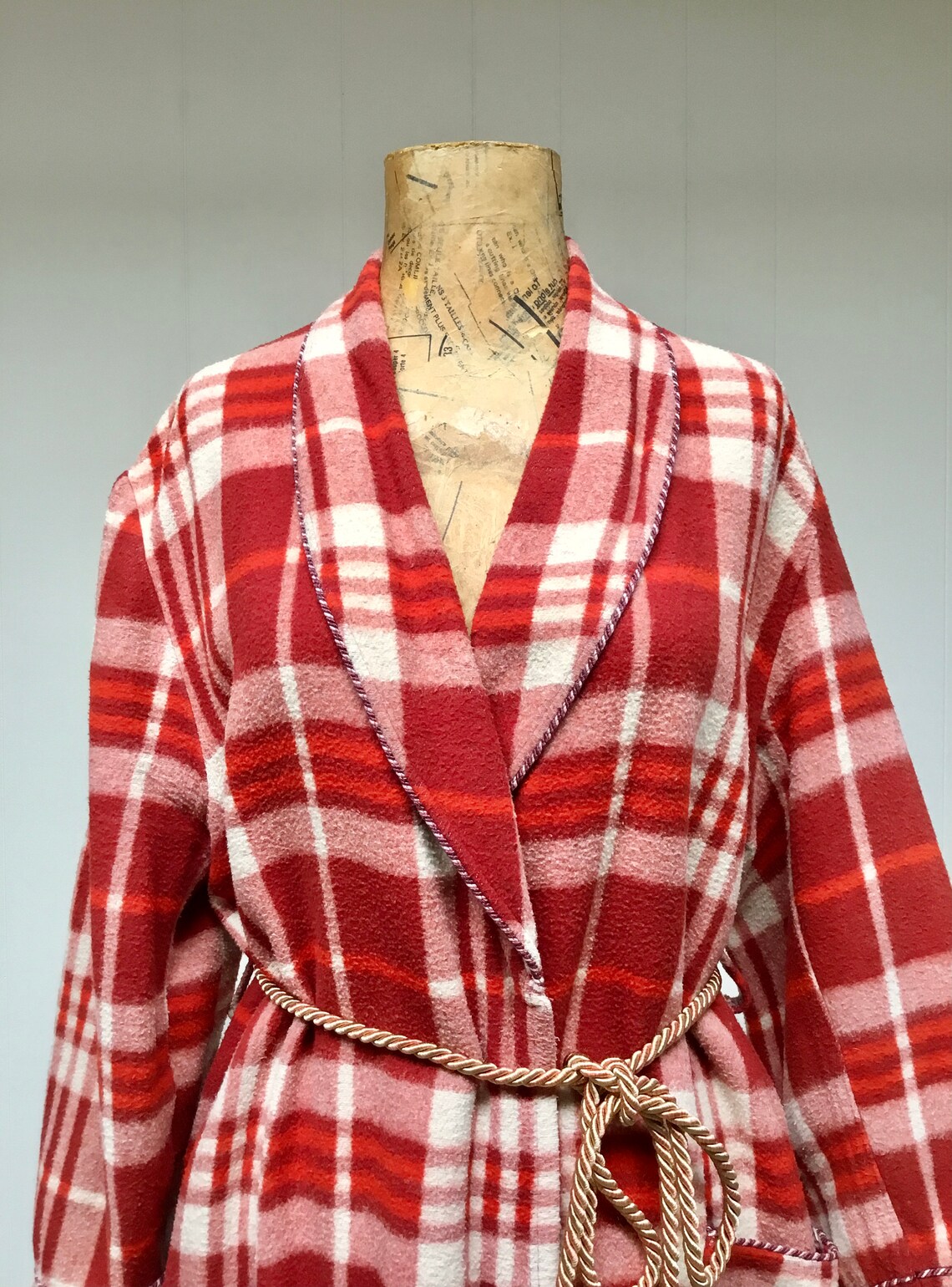 1950s Vintage Beacon Unisex Robe 50s Red Plaid Shawl Collar | Etsy
