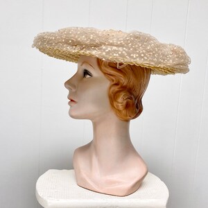 Vintage 1950s Ivory Cello Straw Platter Hat, New Look Cartwheel Hat W ...