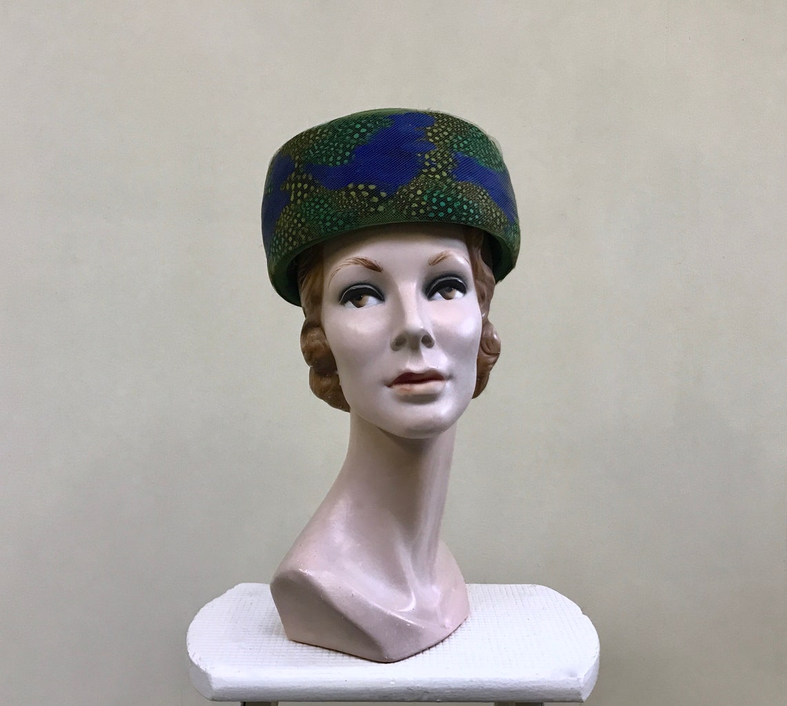 Vintage 1960s Feather Pillbox Hat 60s Genuine Green Velour | Etsy
