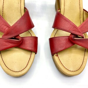 Vintage 1970s Yo Yo's Wedgies, 70s Red Leather Ankle Strap Sandals ...