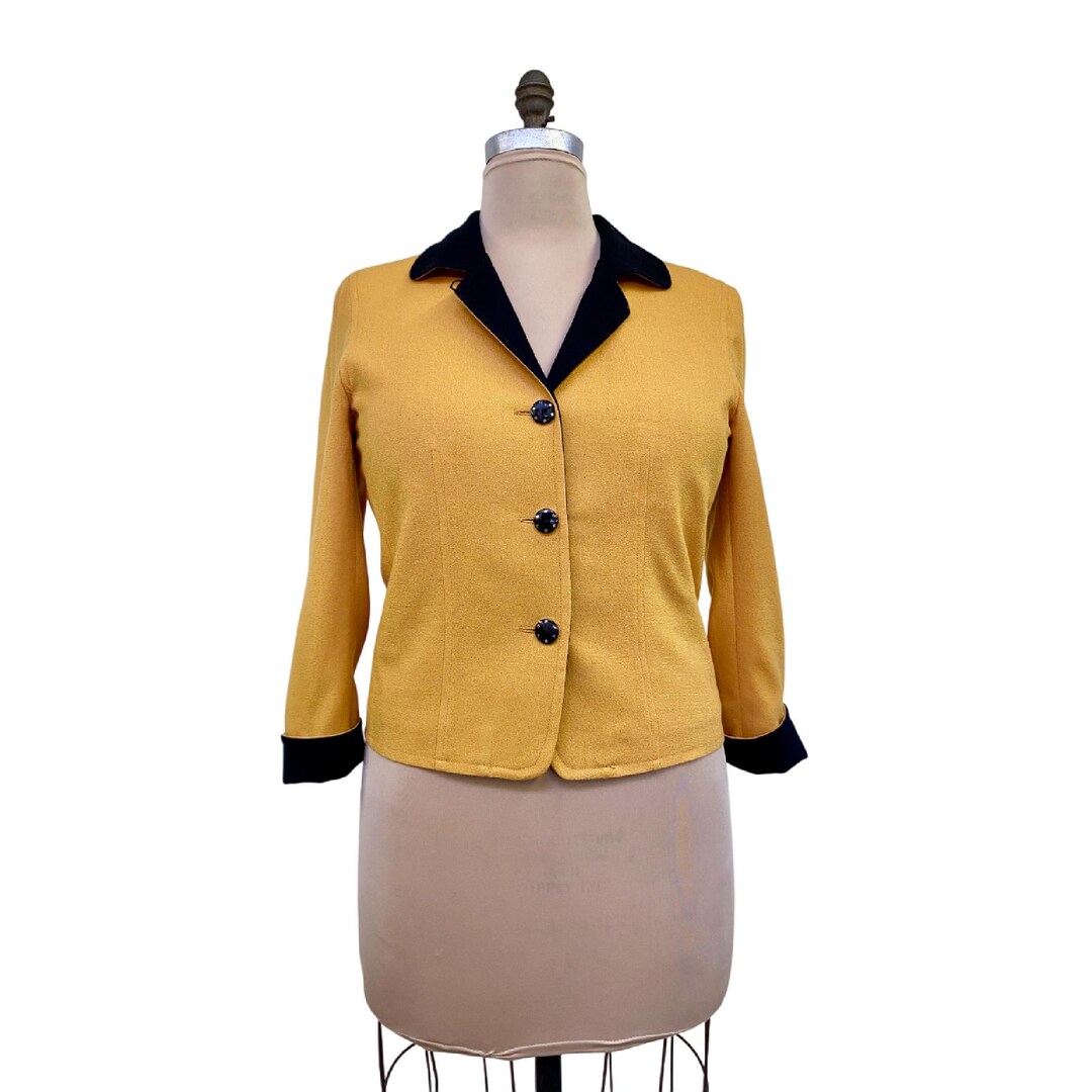 Vintage 1980s/90s Lilli Ann Jacket, Gold and Black Worsted Wool Crepe ...