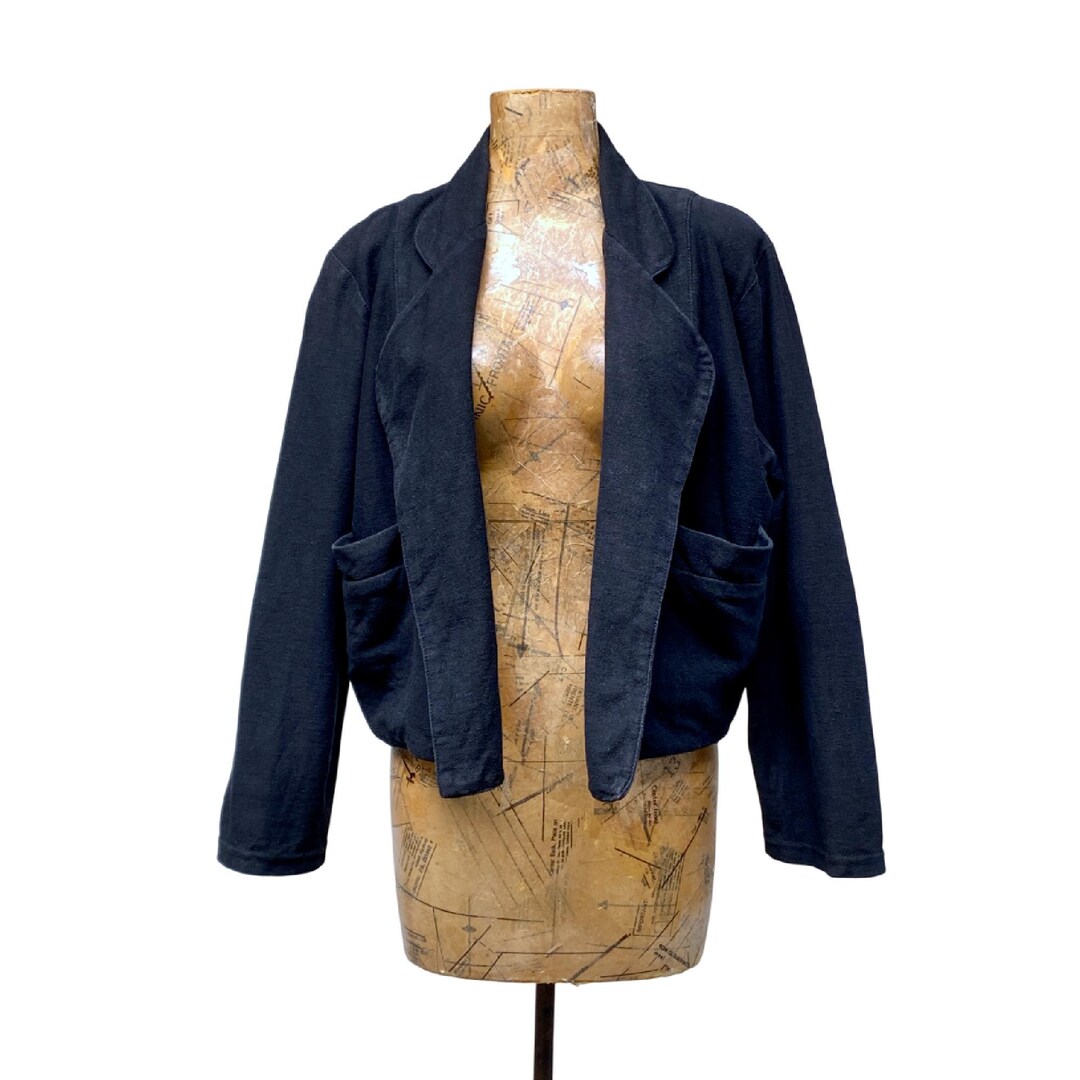 Vintage 1980s Michèle Lamy Black Cotton Cropped Jacket, 80s Slouchy ...