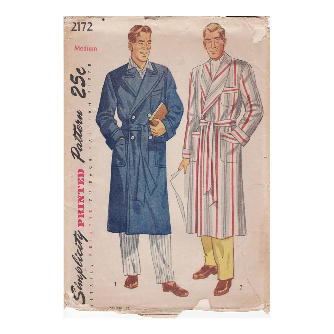 Vintage 1947 Simplicity Sewing Pattern 2172, Men's Robe in Two Styles ...