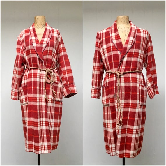 1950s Vintage Beacon Unisex Robe 50s Red Plaid Shawl Collar | Etsy