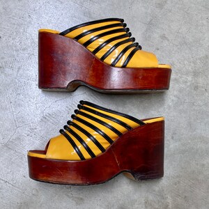 Vintage 1970s Platform Wedgies, 70s Deep Yellow Patent Leather Sky-high ...