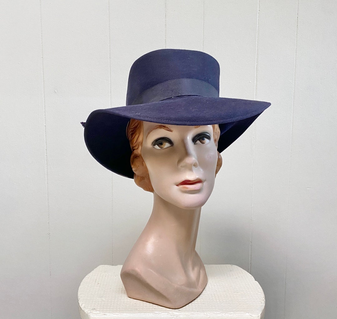 Vintage 1940s Navy Stetson Fedora, 40s Film Noir Femme Fatale Style ...