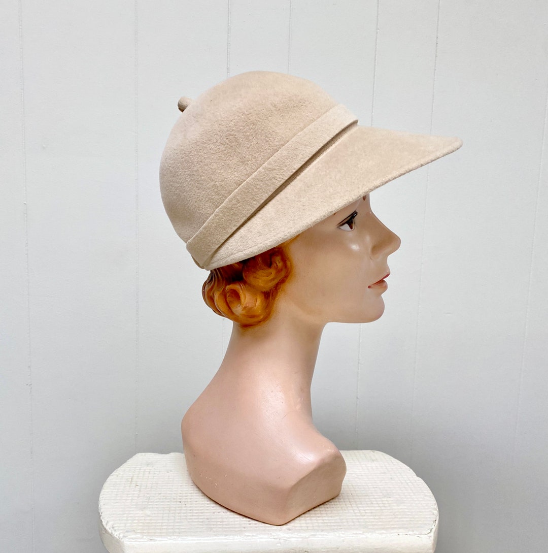 Vintage 1960s Mod Beige Felt Velour Jockey Cap, Medium 21 3/4", VFG - Etsy