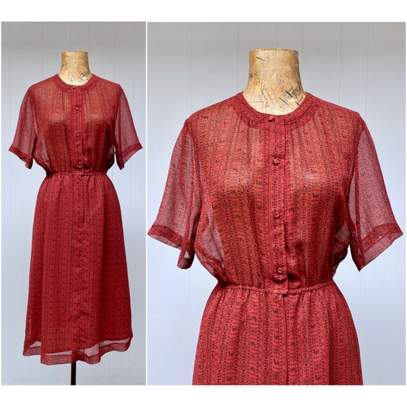 Vintage 1960s Semi-Sheer Shirtwaist Dress, 60s Rust S… - Gem