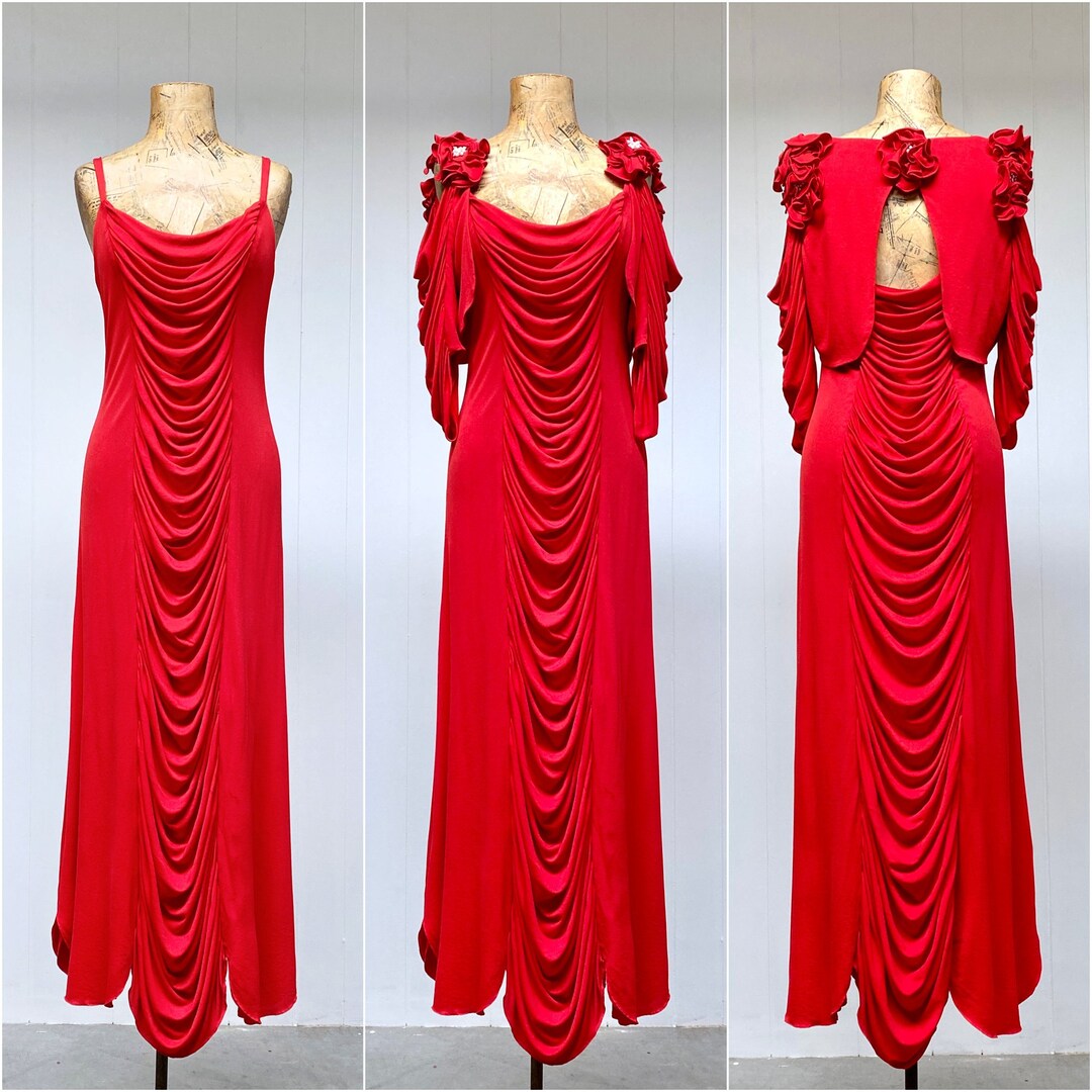 Vintage 1970s Holly's Harp Crimson Jersey Maxi Dress W/bolero Jacket ...