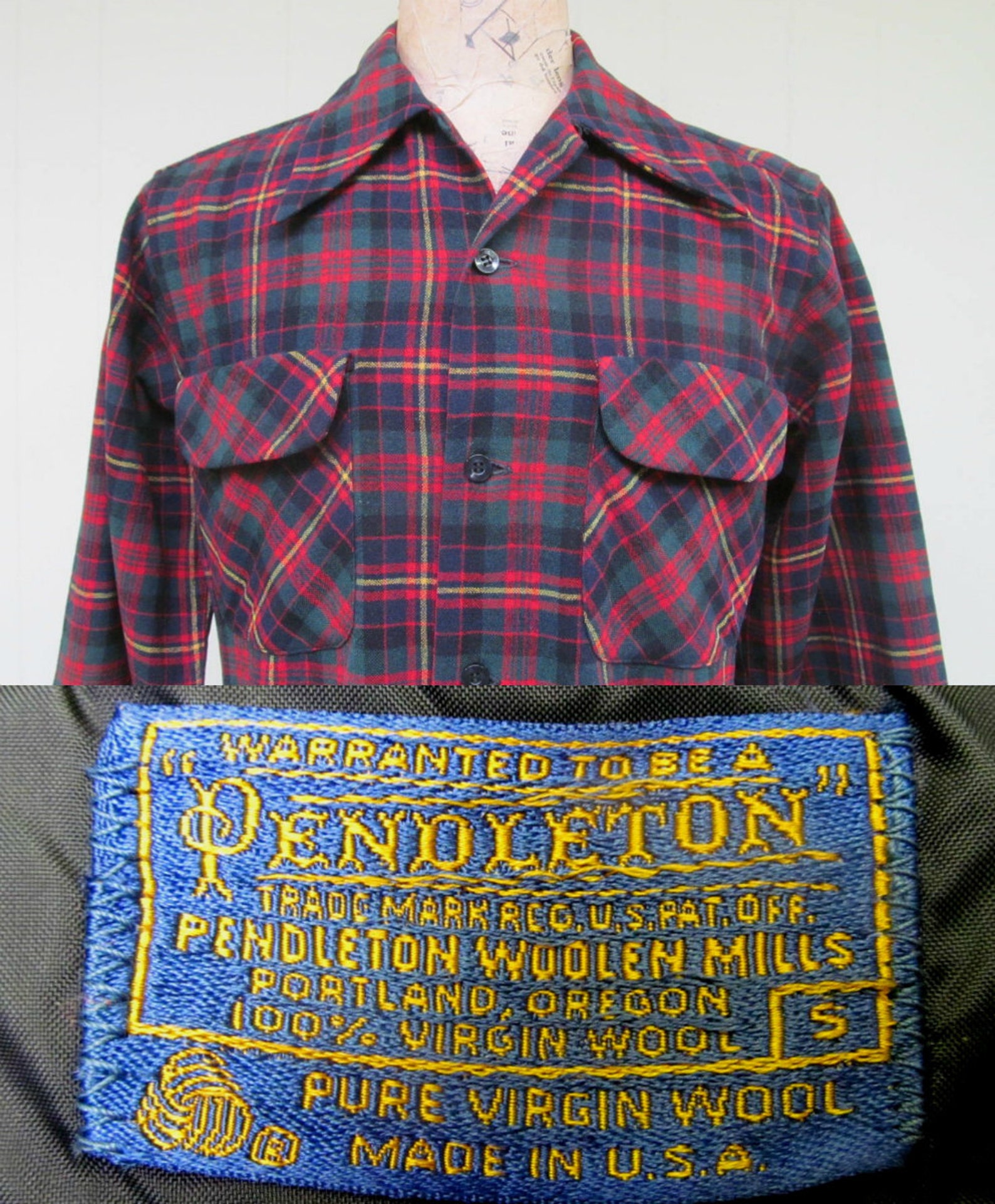 Vintage 1960s PENDLETON Board Shirt 60s Mens Red Wool Plaid | Etsy