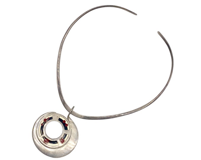 Vintage 1980s Silver Metal and Enamel Collar Necklace, 80s Modernist ...