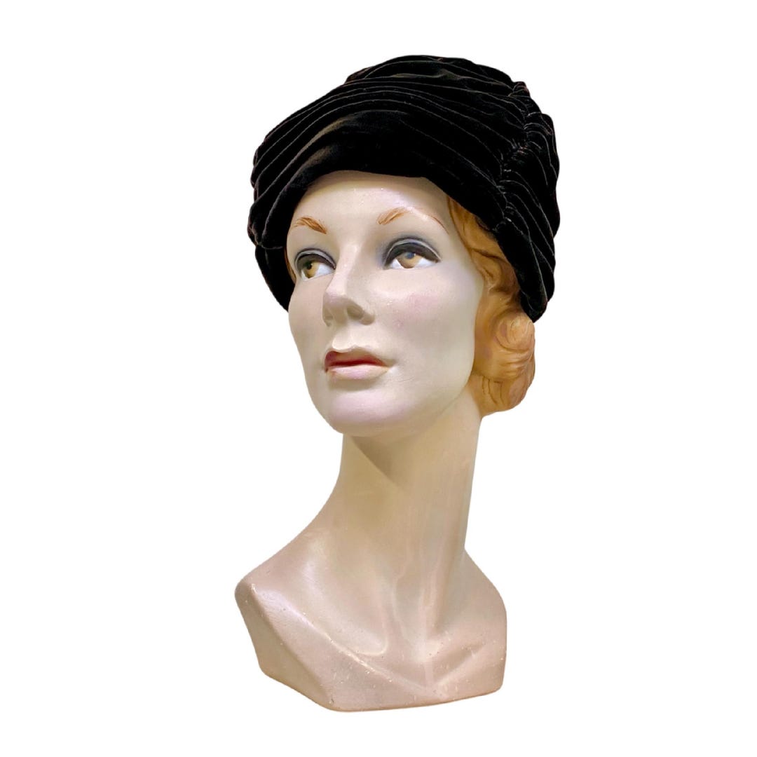 Vintage 1960s Chocolate Brown Velvet Turban, Old Hollywood Glamour, Mid ...