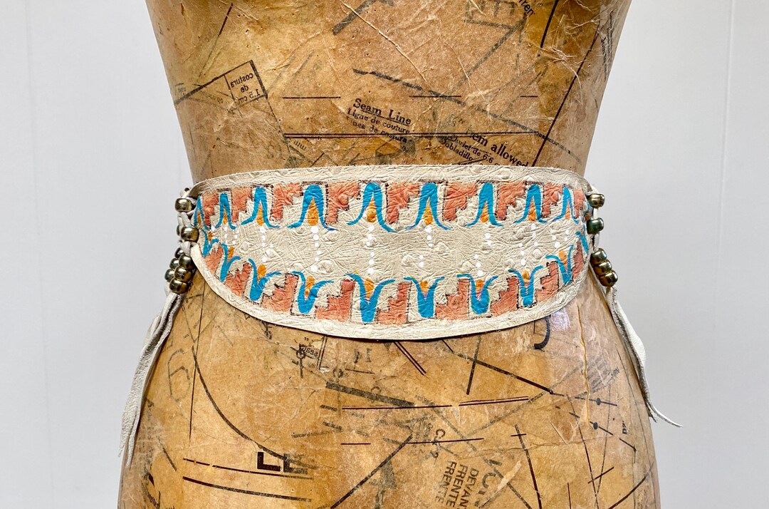 Vintage 1960s 1970s Native American Style Leather Tie Belt, Handcrafted ...