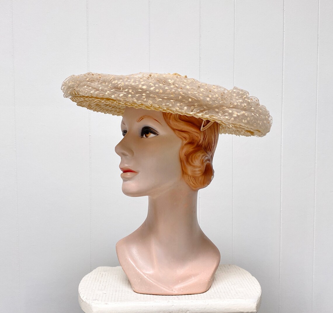 Vintage 1950s Ivory Cello Straw Platter Hat New Look - Etsy