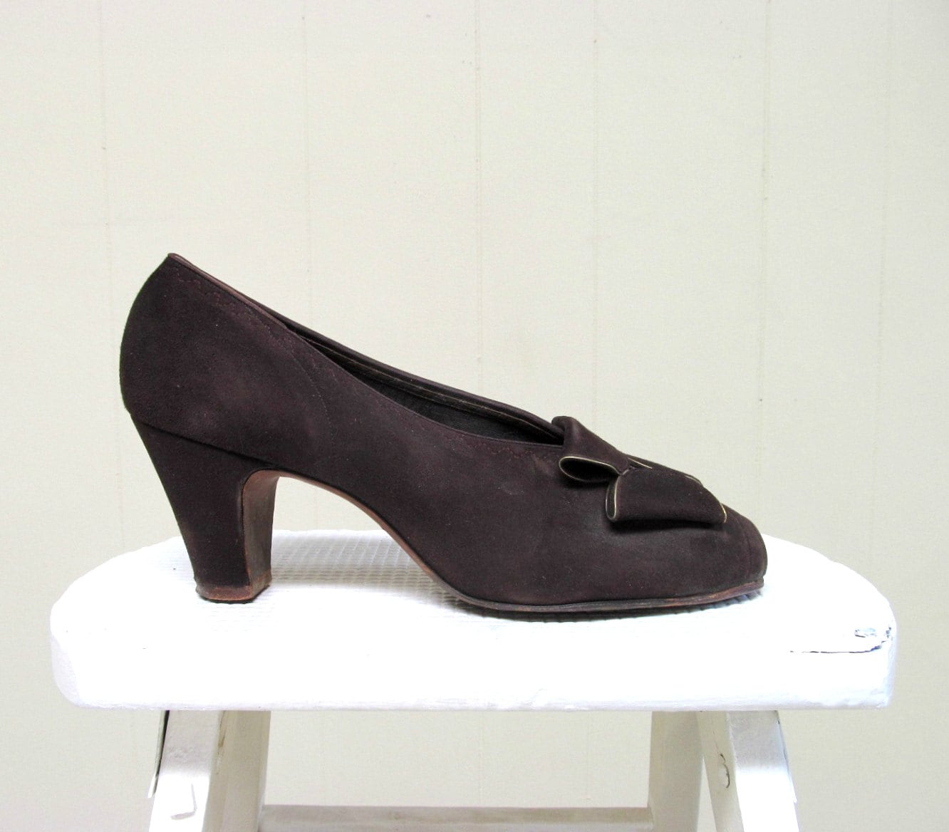 Vintage 1940s Brown Suede Shoes Post-War Leather Peep Toe | Etsy