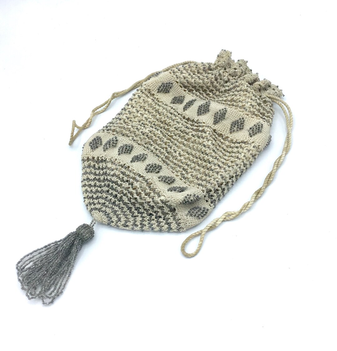 Antique 1920s Reticule Purse, Art Deco Drawstring Evening Bag, Ivory ...