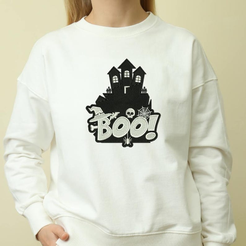 BOO Haunted House Embroidery Design, Halloween Machine Embroidery File ...