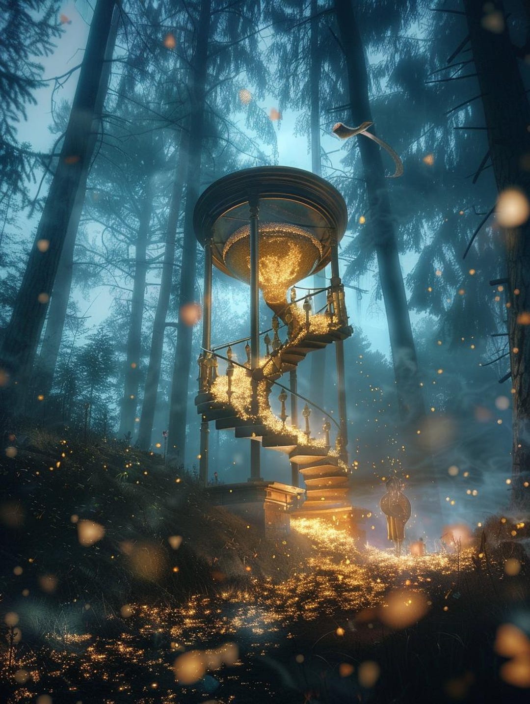 Time Staircase in Forest – Surreal Hourglass Art - Etsy