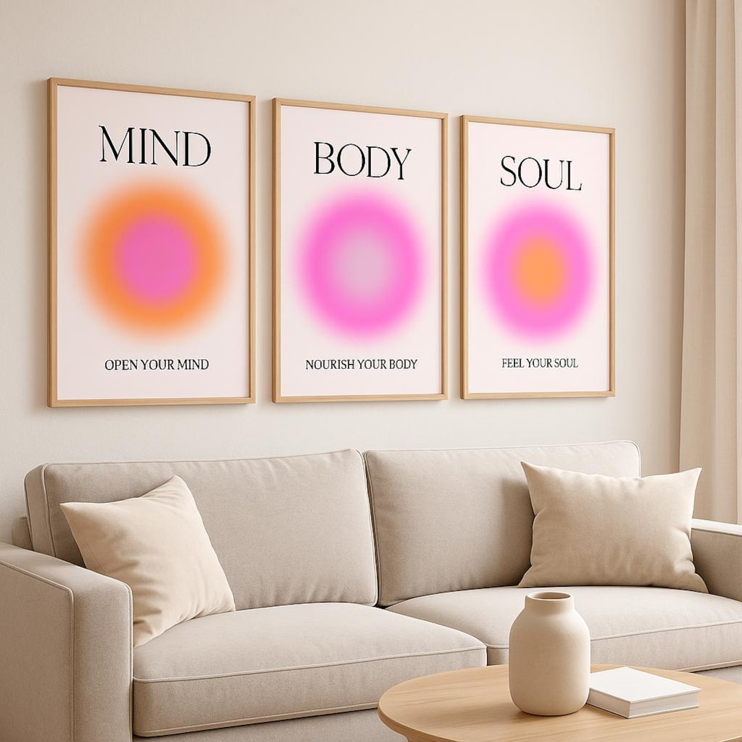 Mind Body Soul Poster Set – Printable Wall Art – Gradient Meditation ...