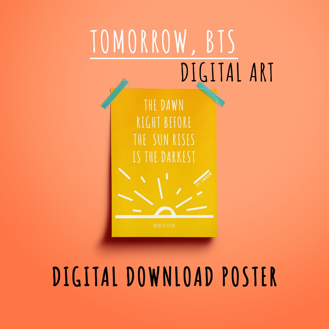 BTS Printable TOMORROW Quote Poster Sunrise Kpop Digital - Etsy