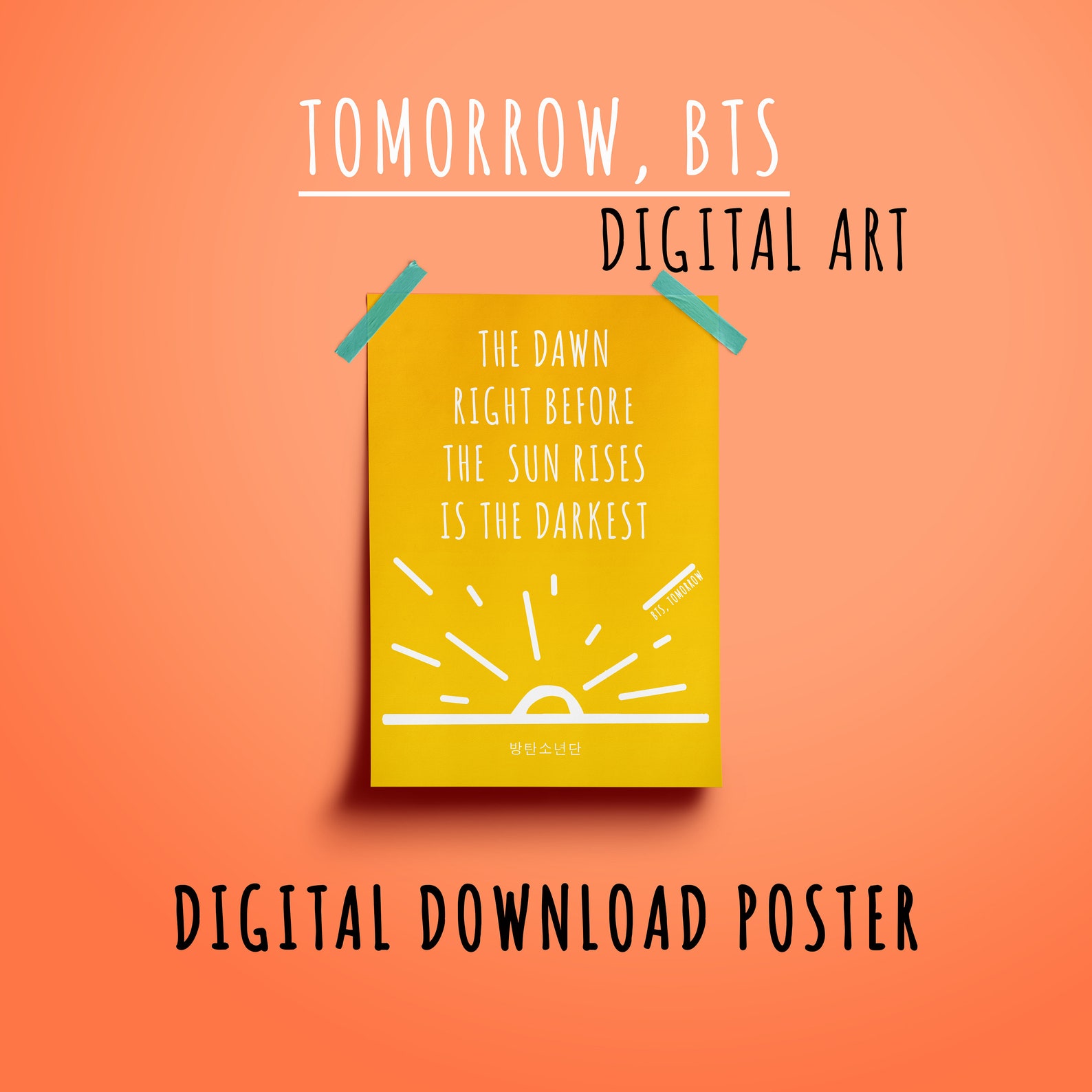 BTS Printable TOMORROW Quote Poster Sunrise Kpop Digital - Etsy