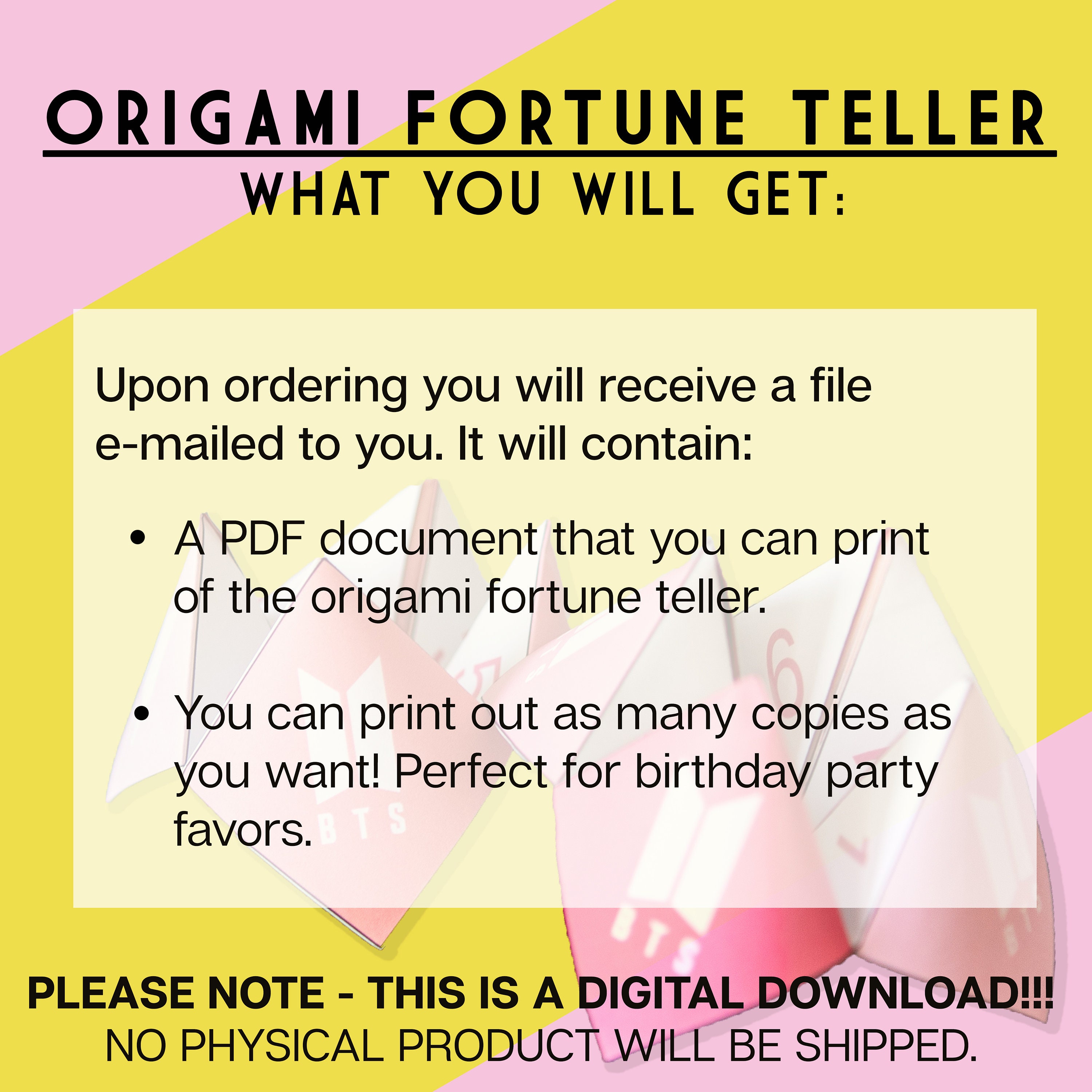 BTS Origami Fortune Teller Dynamite Theme BTS Birthday Party Printable ...