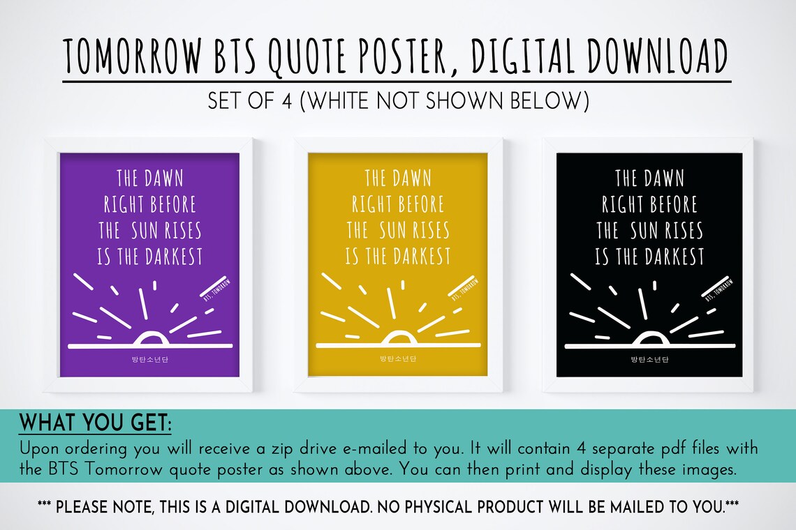 BTS Printable TOMORROW Quote Poster Sunrise Kpop Digital - Etsy