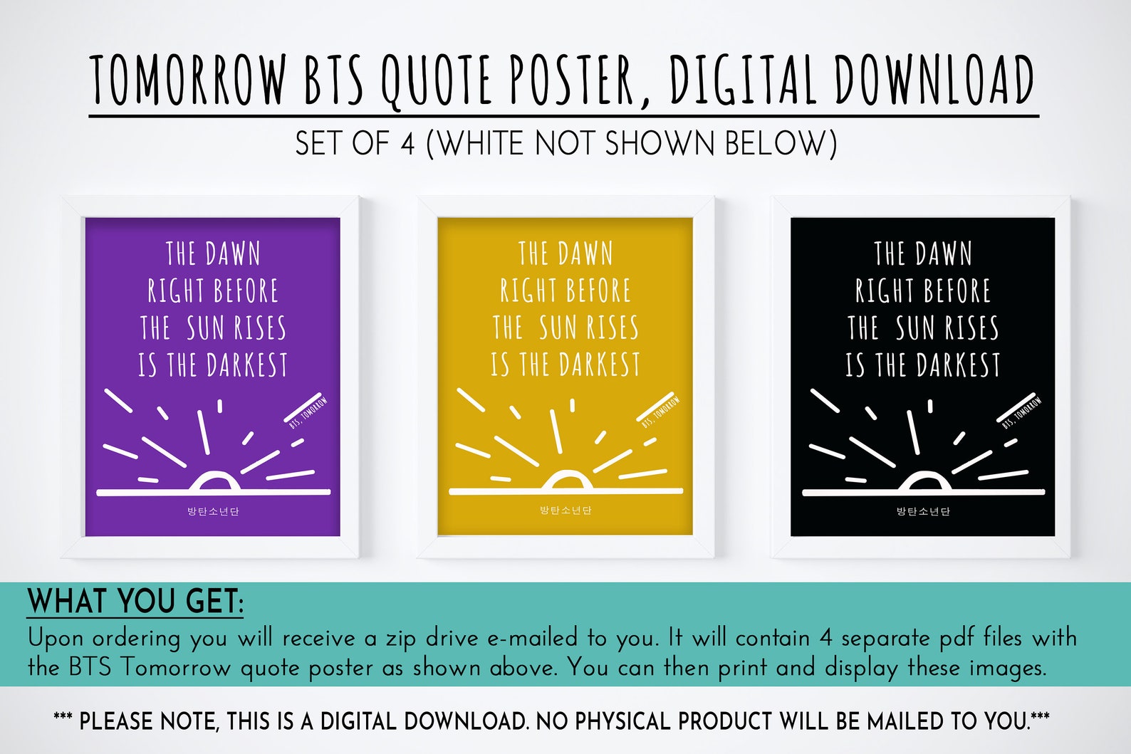 BTS Printable TOMORROW Quote Poster Sunrise Kpop Digital - Etsy